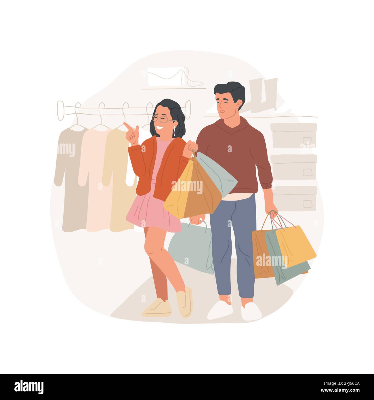 Shopping with a boyfriend isolated cartoon vector illustration. Bored ...