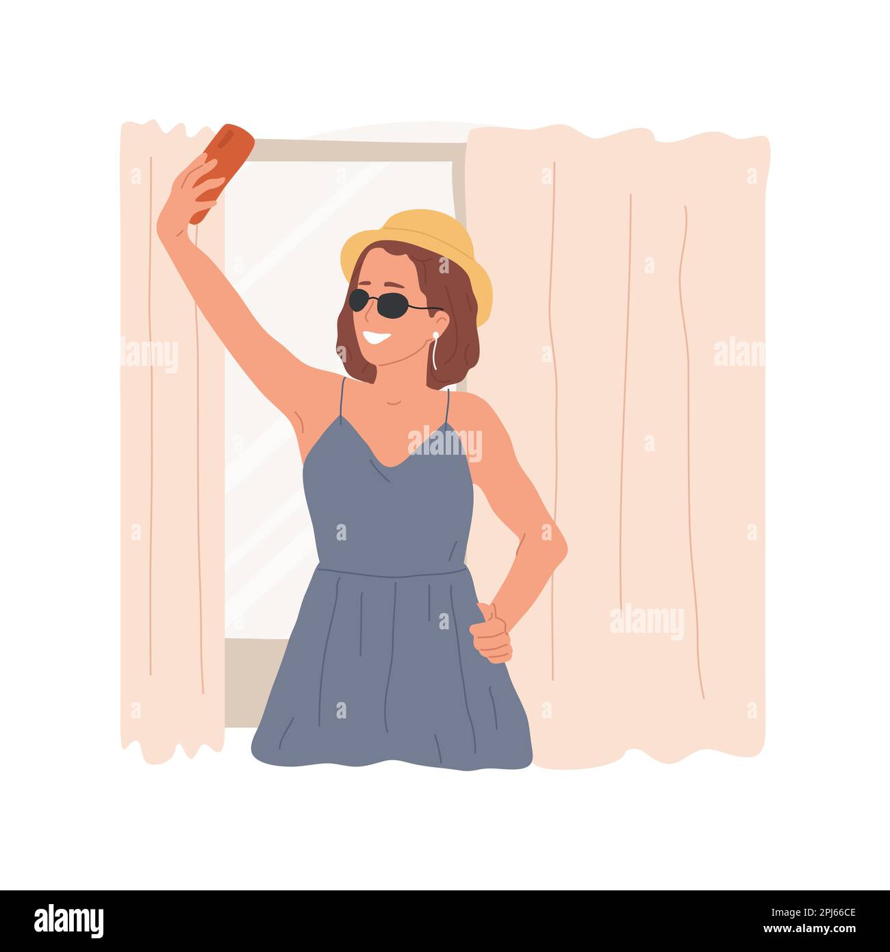 New look isolated cartoon vector illustration. Smiling girl taking ...