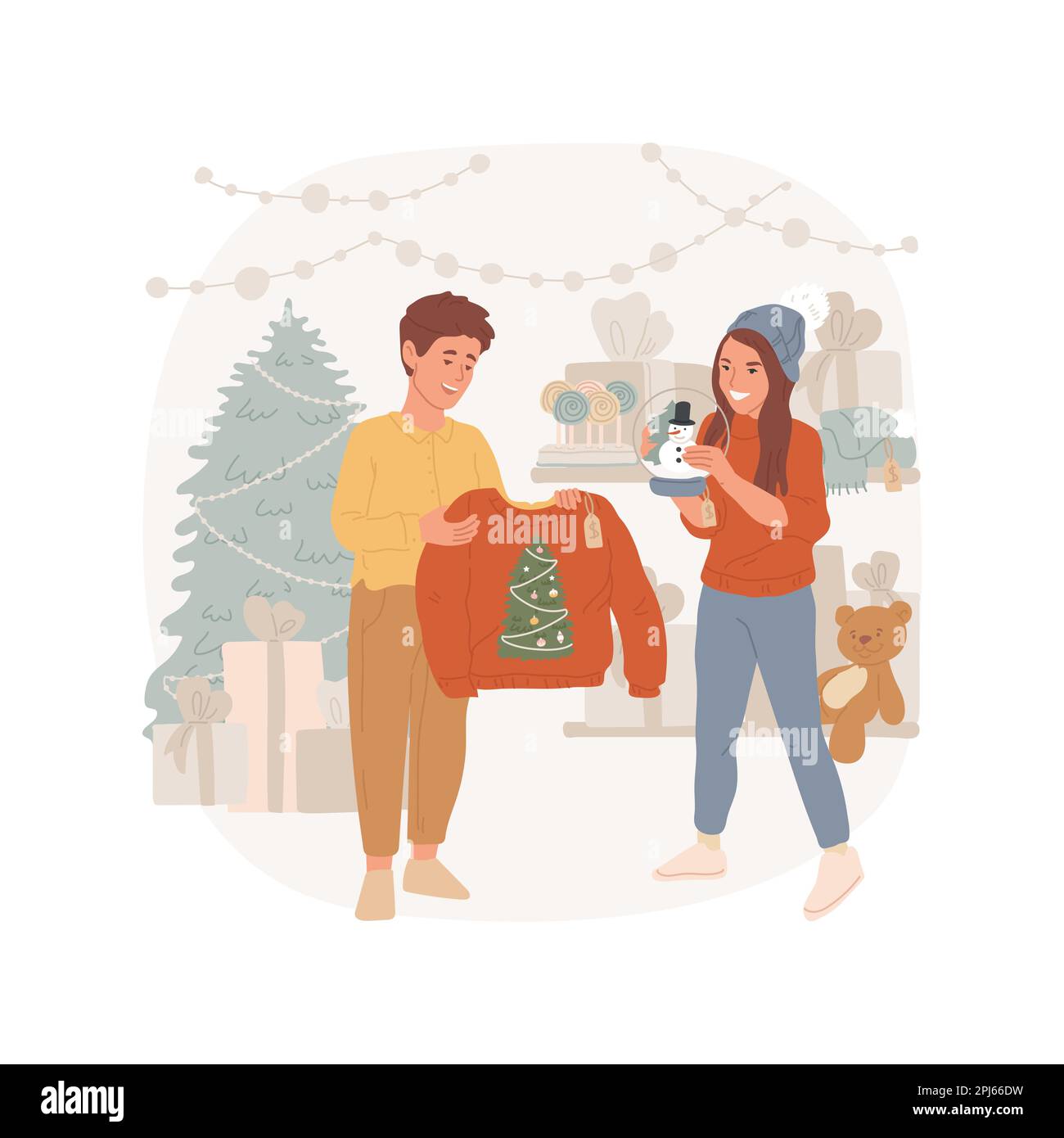 Buying presents isolated cartoon vector illustration. Teenage friends ...