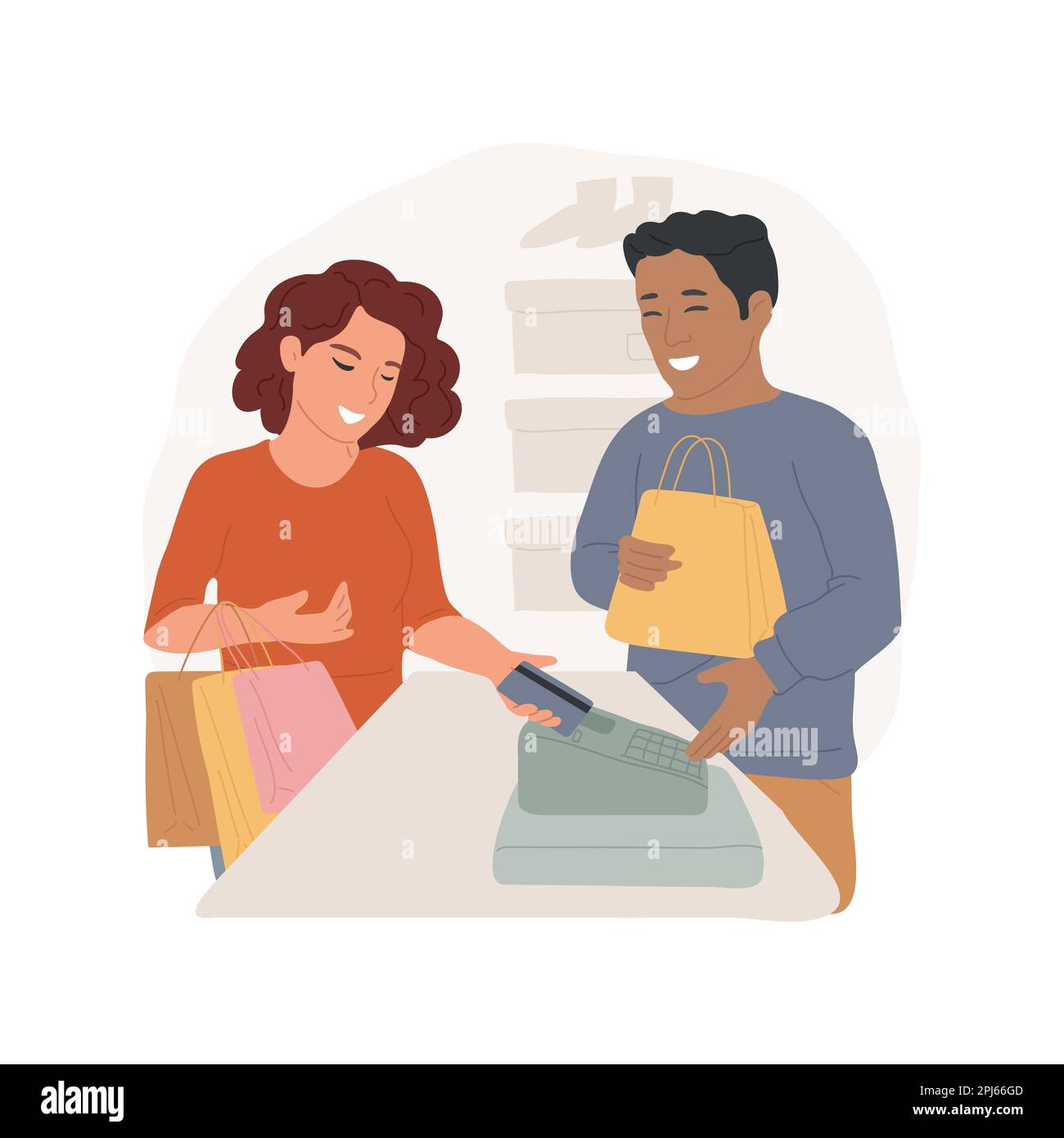 Making purchase isolated cartoon vector illustration. Girl using credit ...