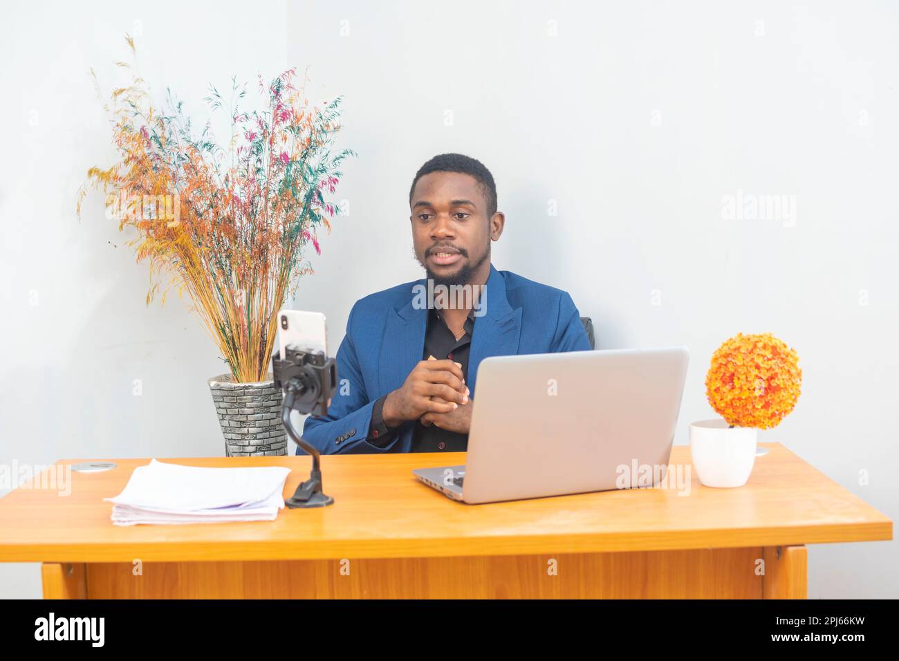 Head shot employer lead job interview with applicant laptop screen ...