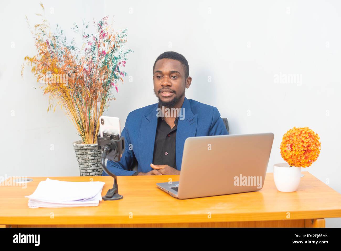 Head shot employer lead job interview with applicant laptop screen ...