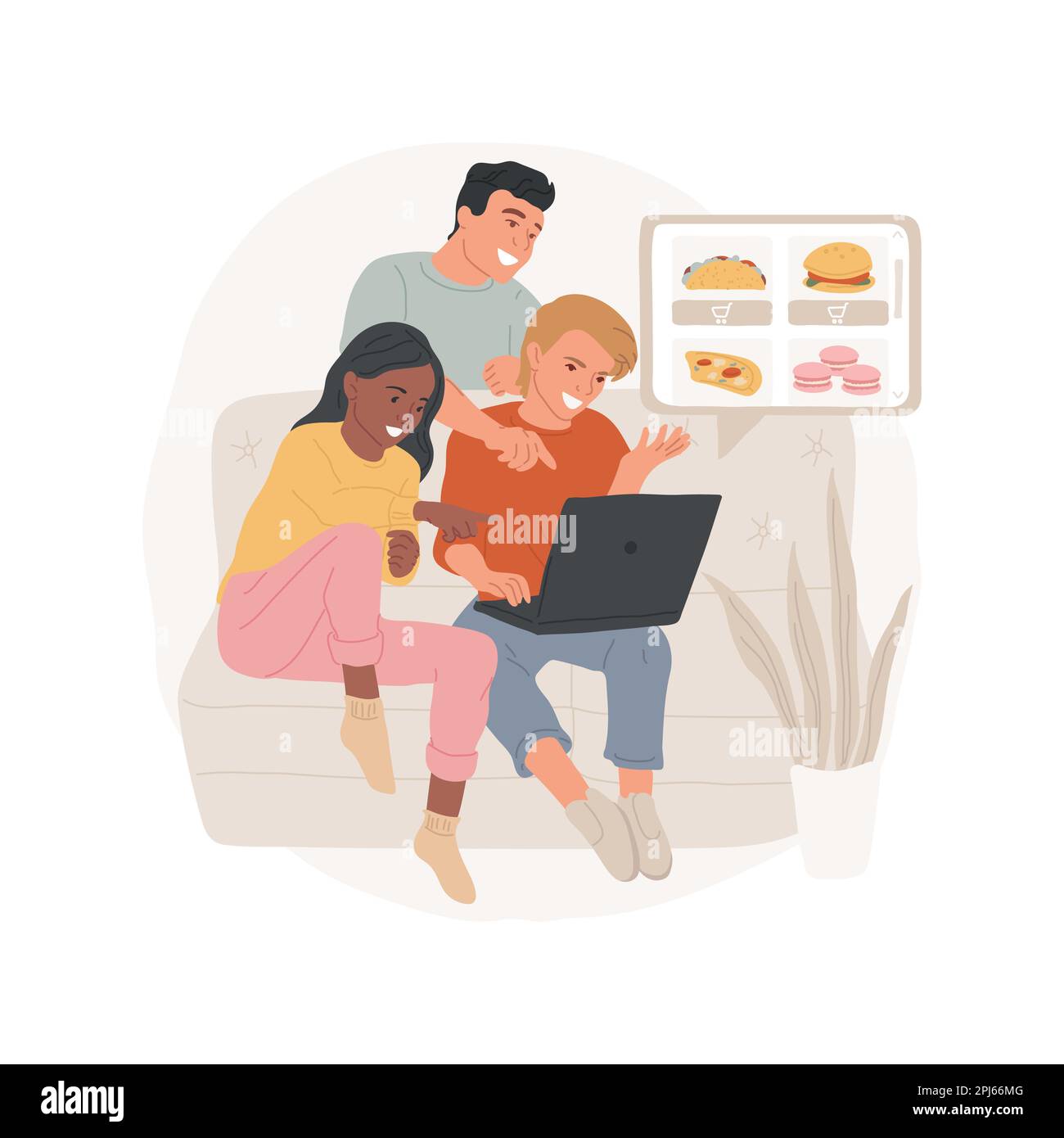 Ordering food online isolated cartoon vector illustration. Group of ...