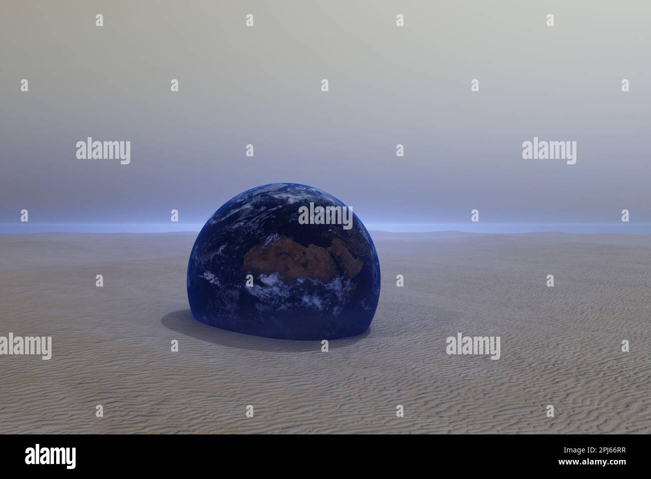 Planet Earth on a sand desert . 3d illustration Stock Photo - Alamy