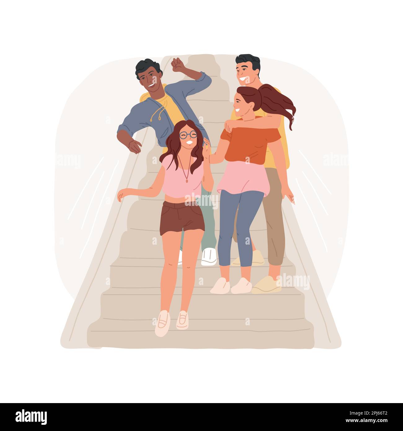 Escalator fun isolated cartoon vector illustration. Hanging at the mall ...