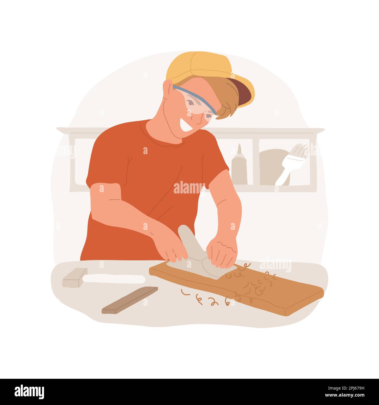 Woodwork isolated cartoon vector illustration. Young teenage carpenter ...