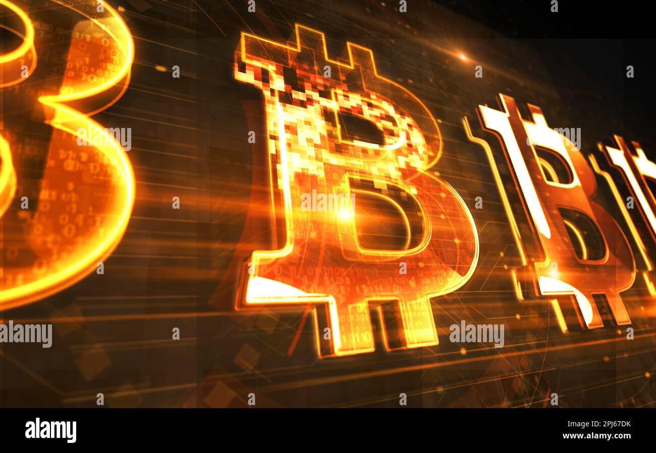 Bitcoin blockchain crypto currency and digital money symbol digital concept. Network, cyber ...