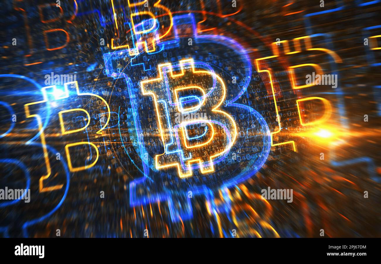 Bitcoin blockchain crypto currency and digital money symbol digital concept. Network, cyber ...