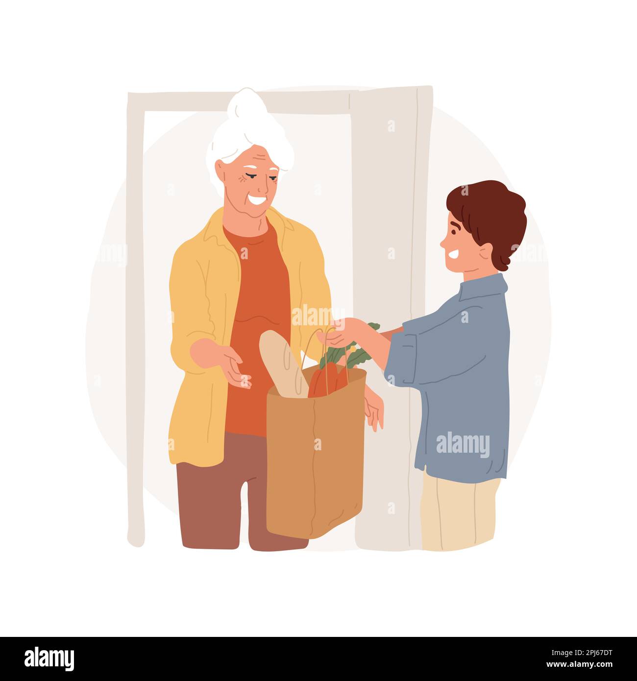 Visit elderly people isolated cartoon vector illustration. Teen giving ...
