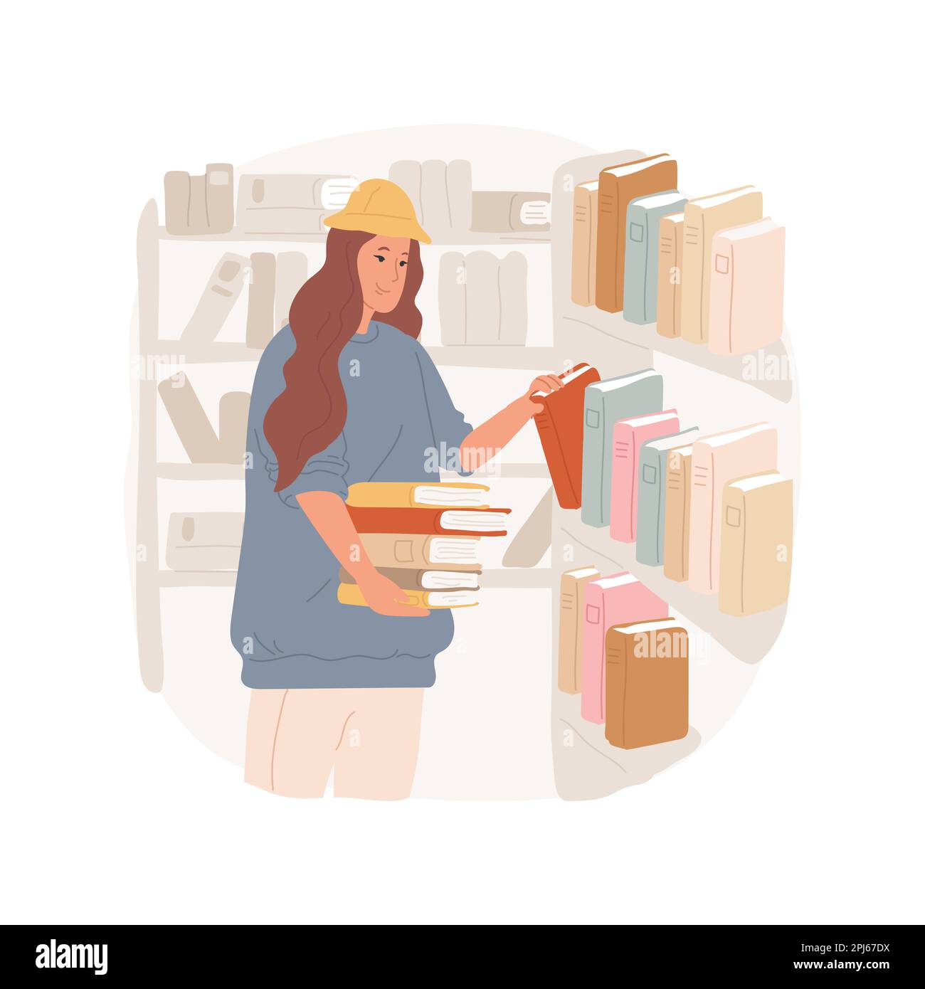 Working in a library isolated cartoon vector illustration. Beautiful ...