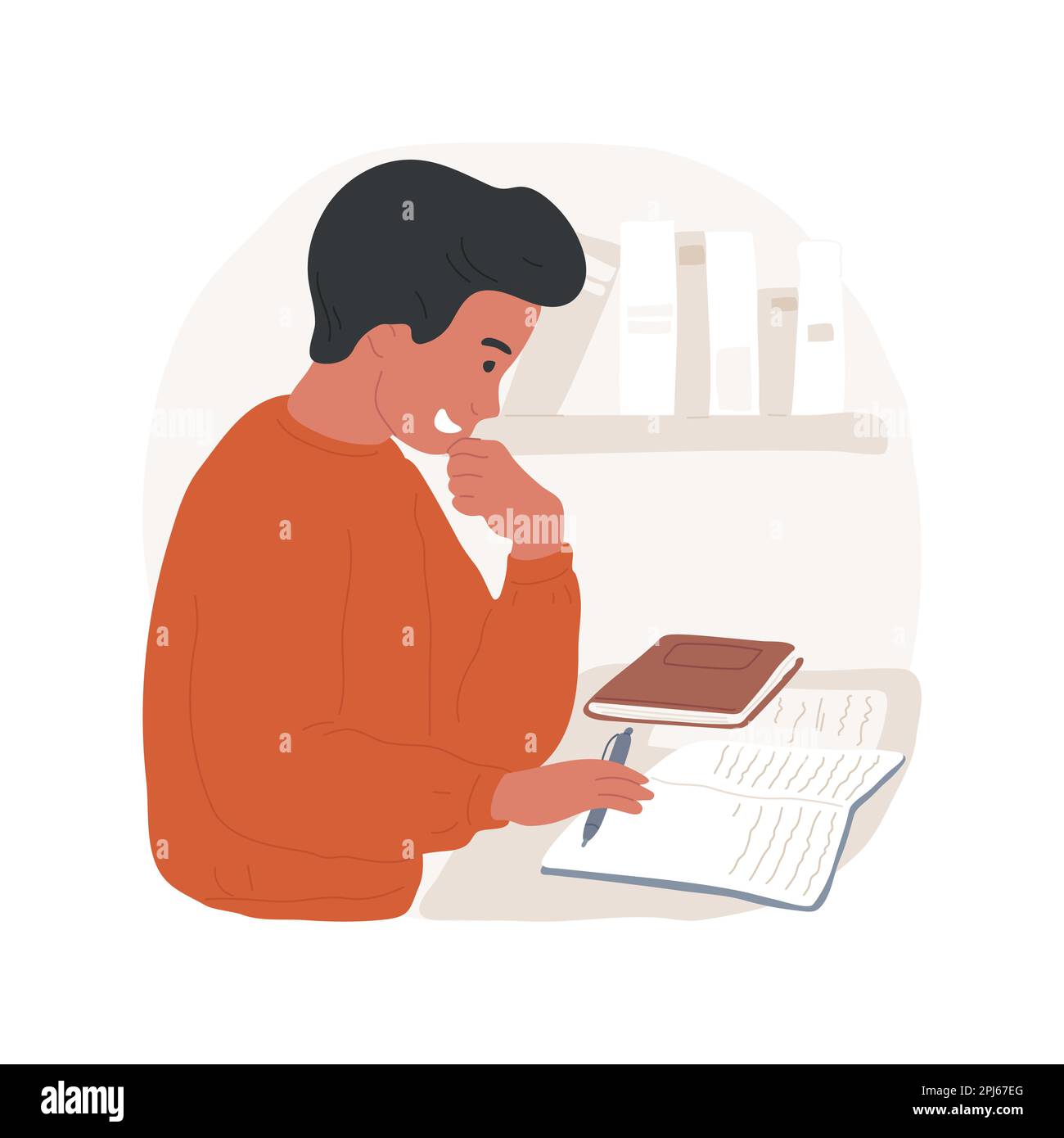 Thinking isolated cartoon vector illustration. Concentrated teenage boy ...