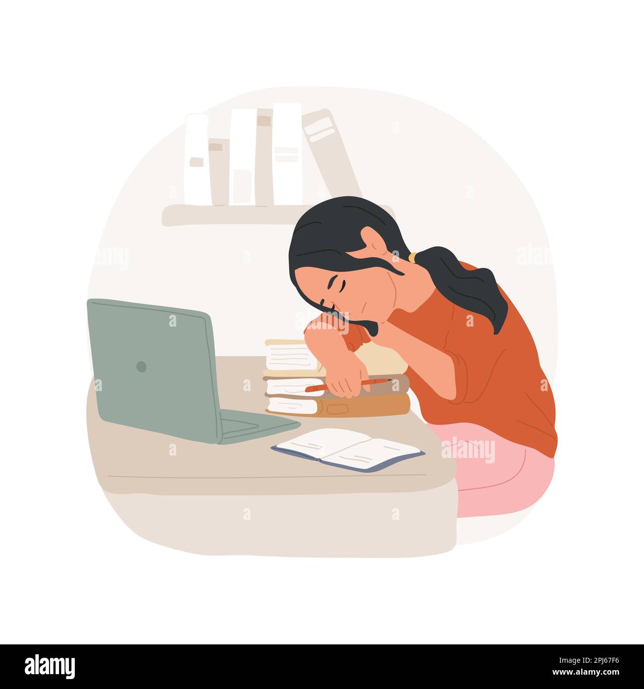 Sleeping Isolated Cartoon Vector Illustration Teenage Girl Sleeping When Doing Homework Tired