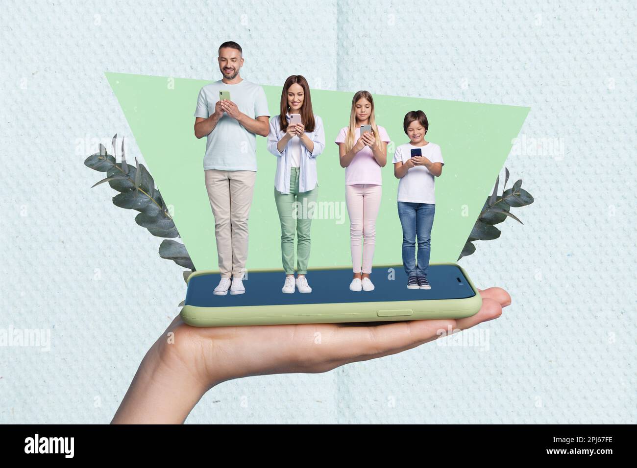 Creative 3d photo collage painting of addicted family chatting ...