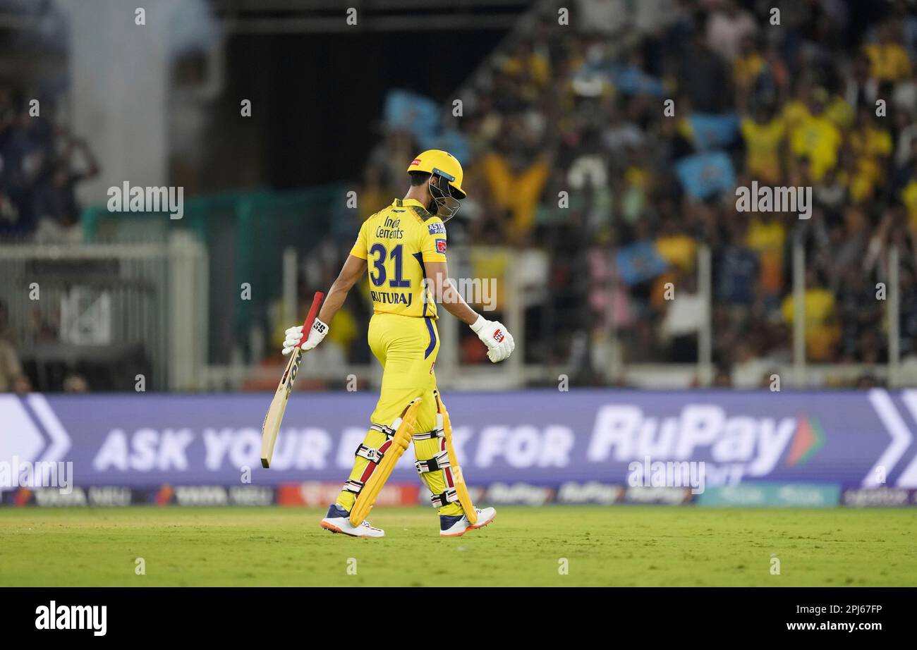 Chennai Super Kings' Ruturaj Gaikwad walks back to the pavilion during ...