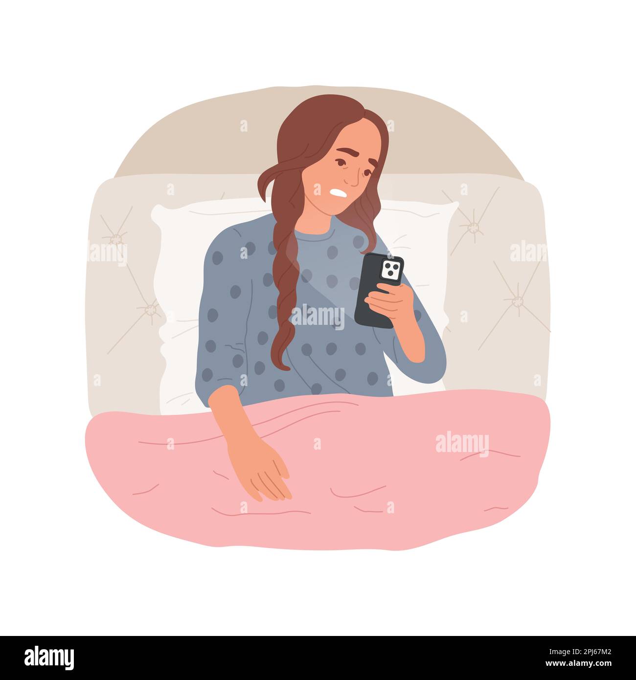 Staying up late isolated cartoon vector illustration. Beautiful teenage ...