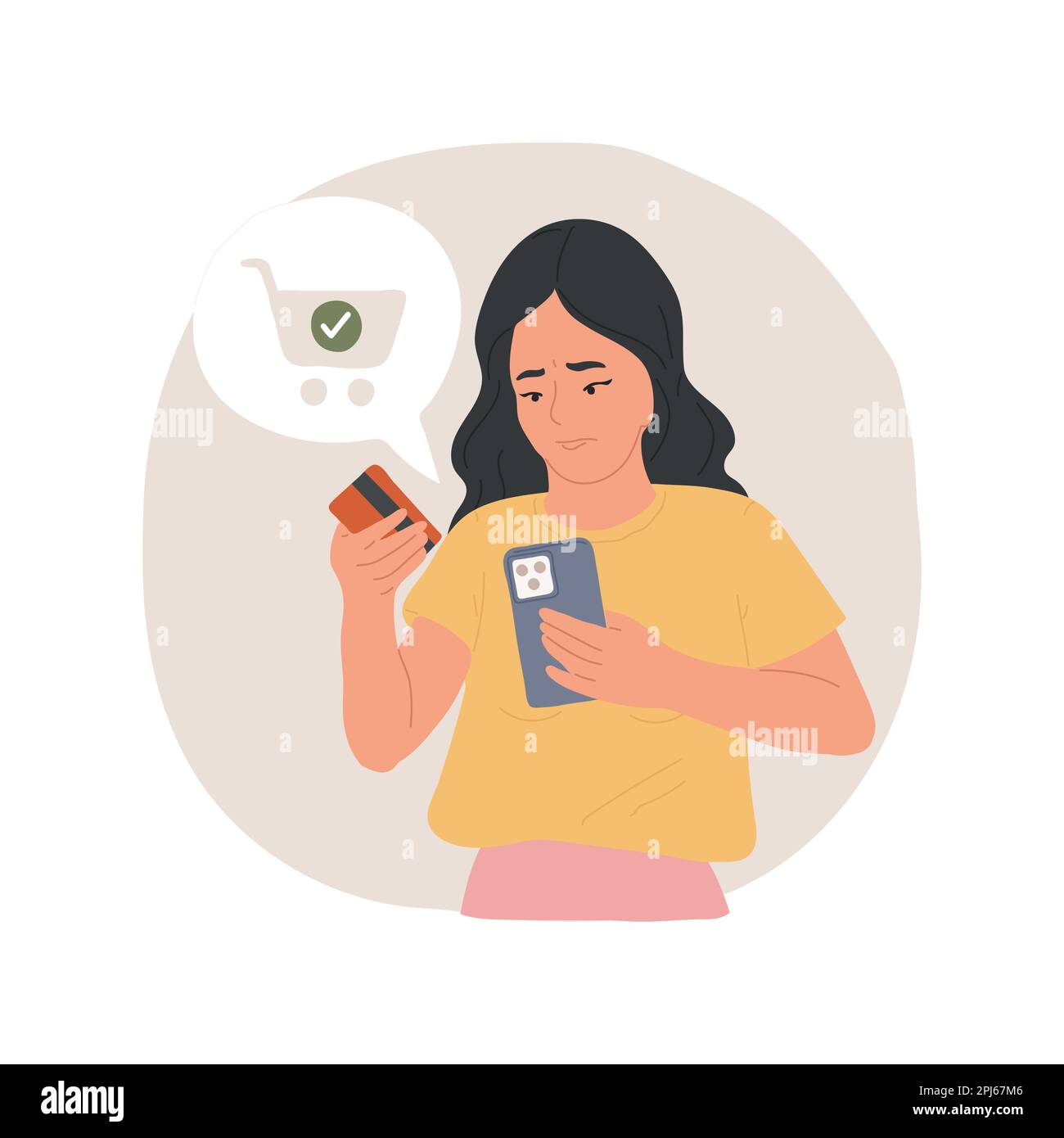 Wasting money isolated cartoon vector illustration. Worried cute girl ...