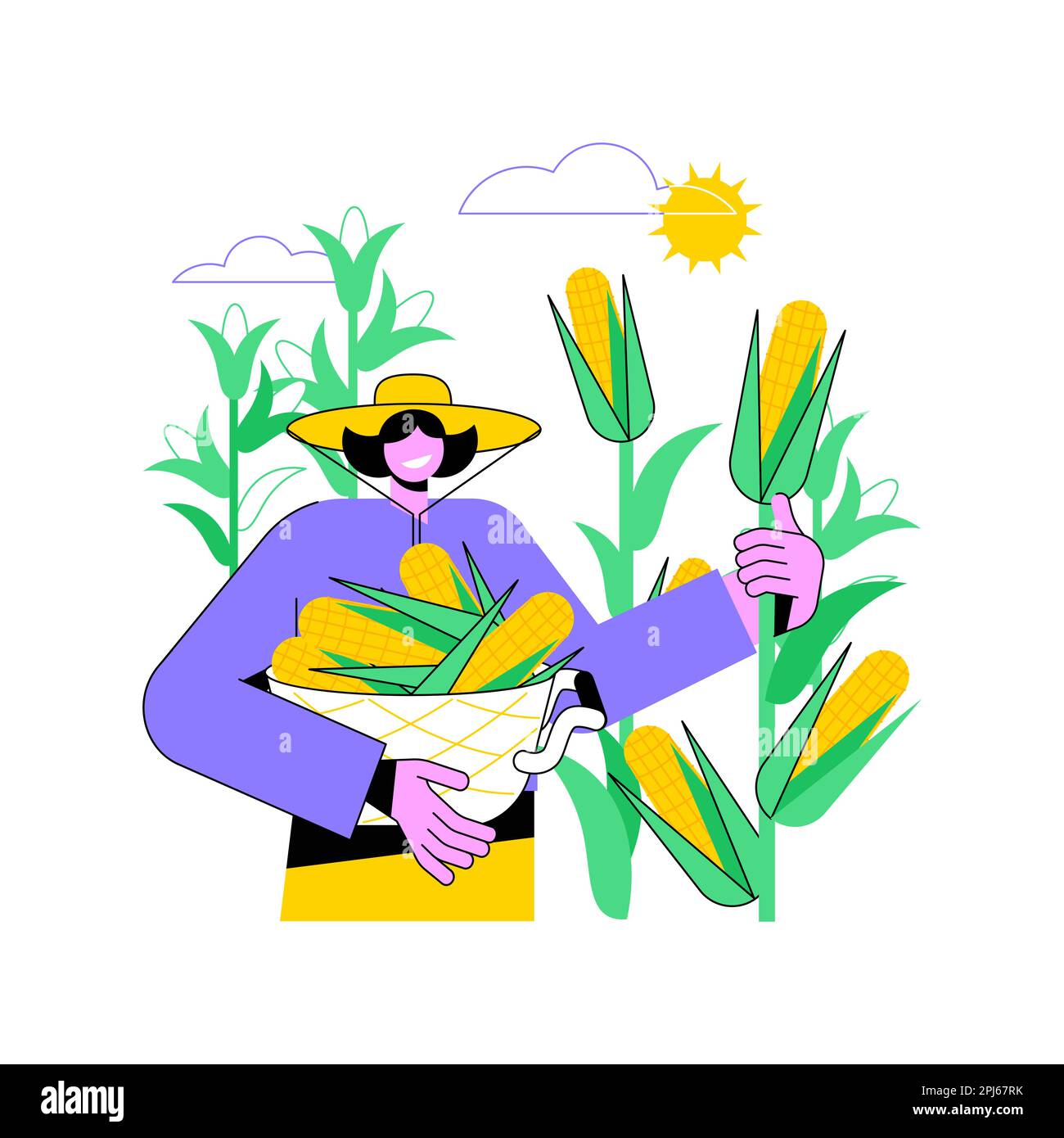 Corn production isolated cartoon vector illustrations. Farmer growing ...