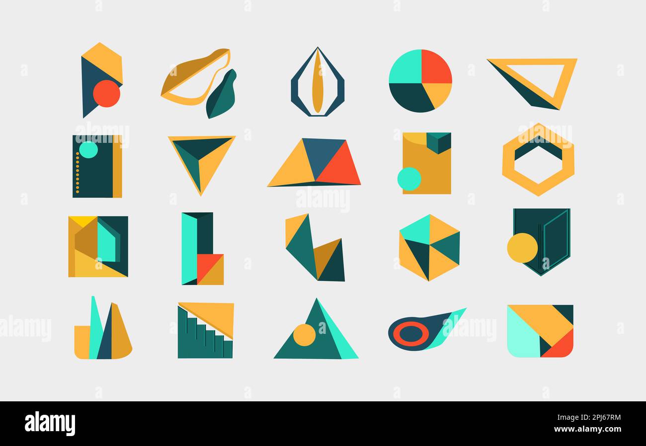 Bauhaus elements. Minimalist geometric brutal shapes.Colorful basic ...