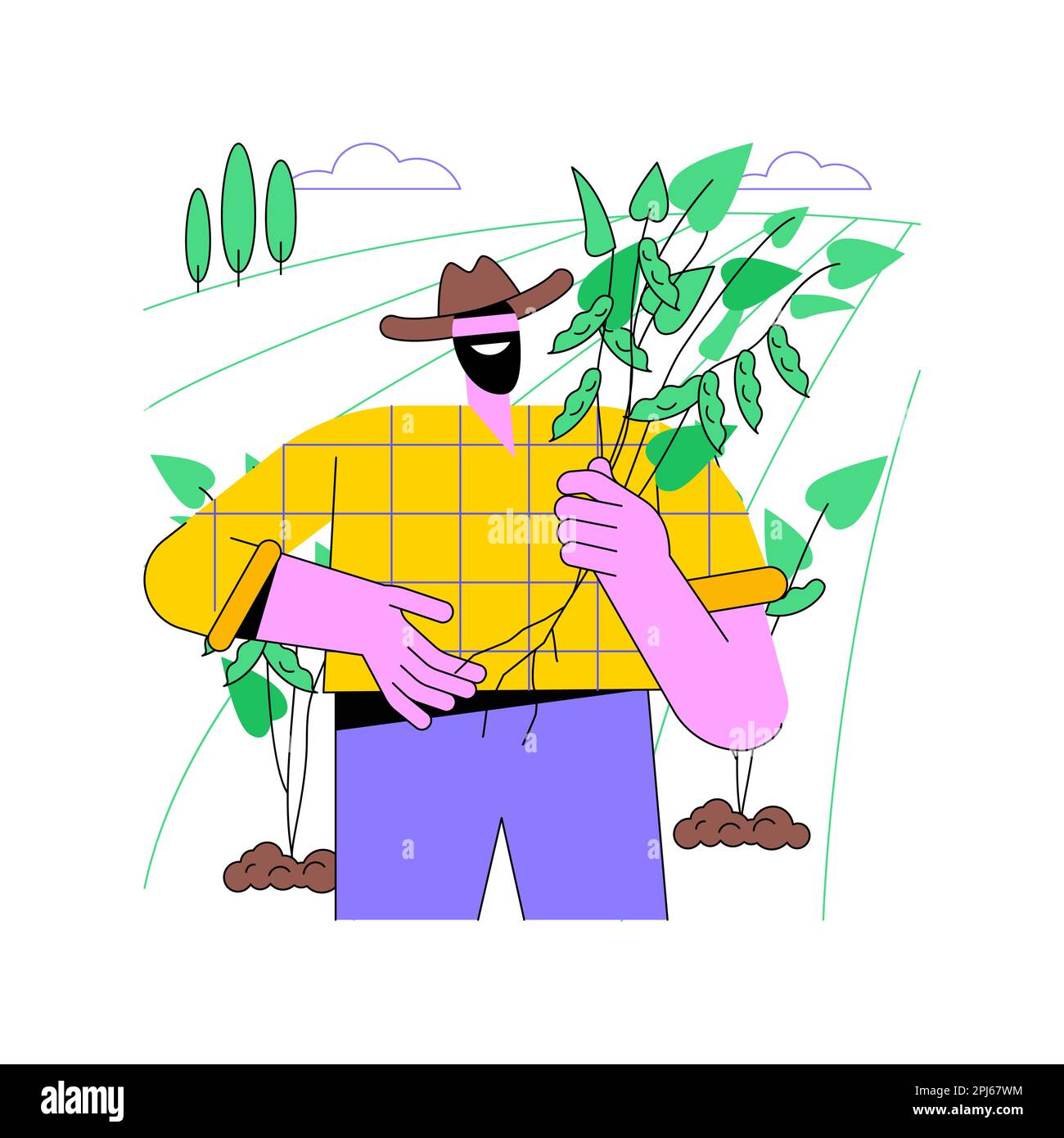 Soybean crops isolated cartoon vector illustrations. Farmer holding ...