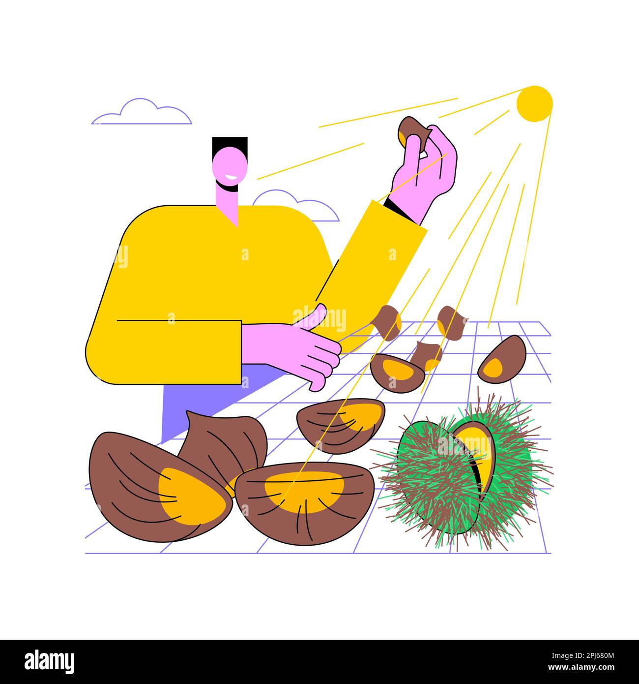 Chestnut farm isolated cartoon vector illustrations. Farmer controls ...