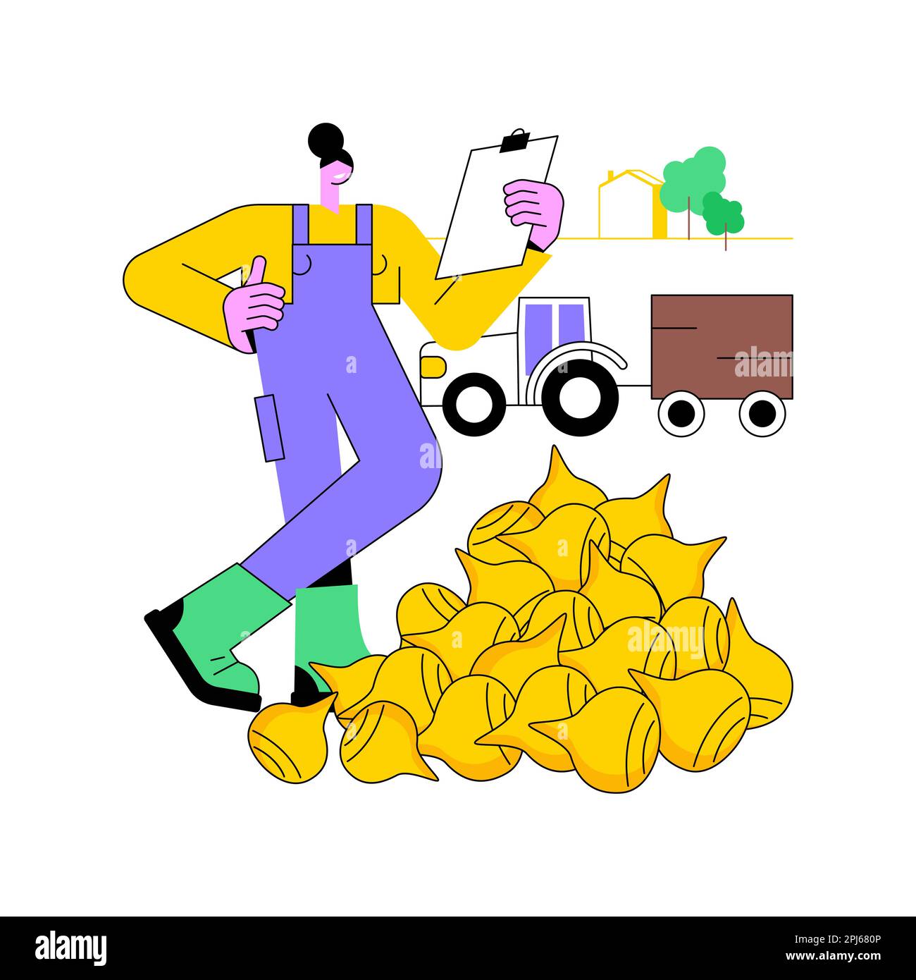 Sugar beets processing isolated cartoon vector illustrations. Smiling farmer processing sugar ...