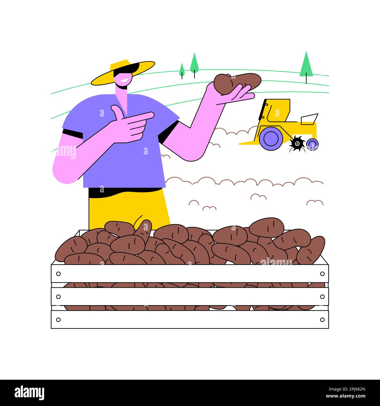 Potato growing isolated cartoon vector illustrations. Farmer with ...