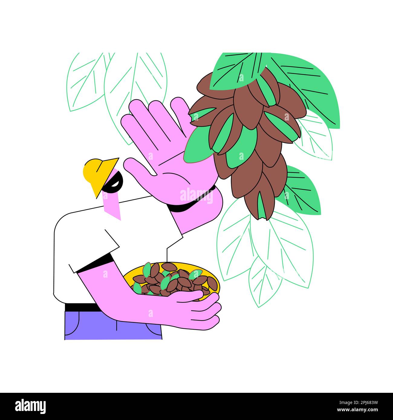 Pistachios growing isolated cartoon vector illustrations. Young farmer ...