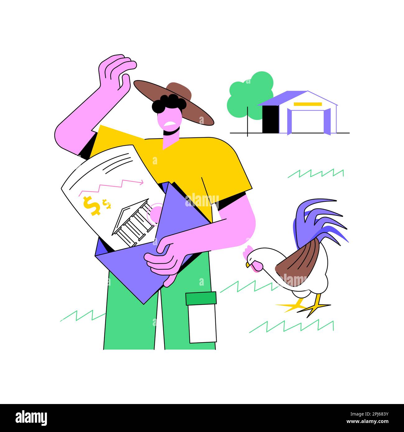 Farm bankruptcy isolated cartoon vector illustrations. Sad farm owner ...