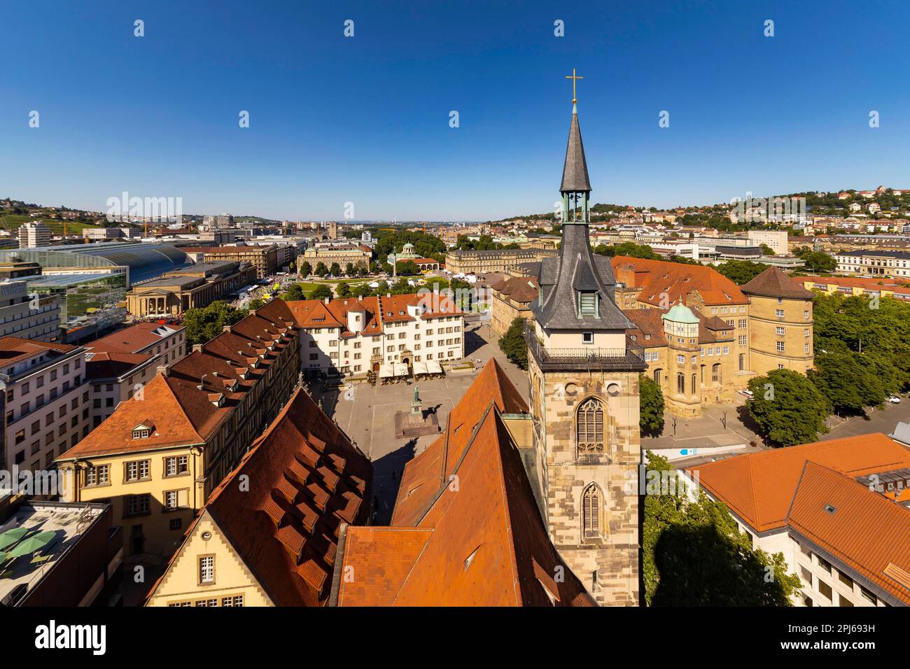 View from the collegiate church of the city centre with New Palace, Old ...