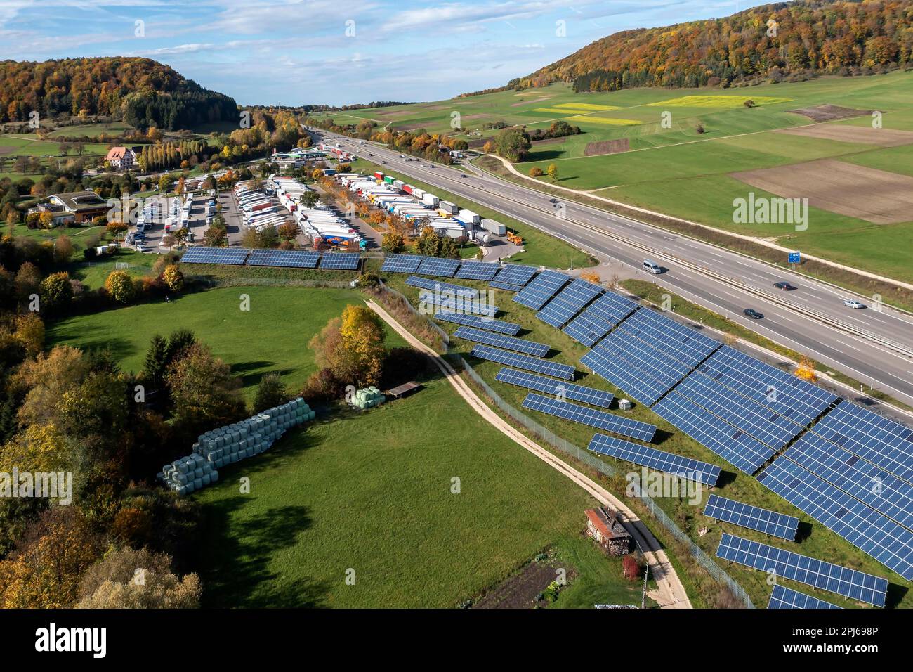 Solar PV system along the A8 motorway near Gruibingen, Baden ...
