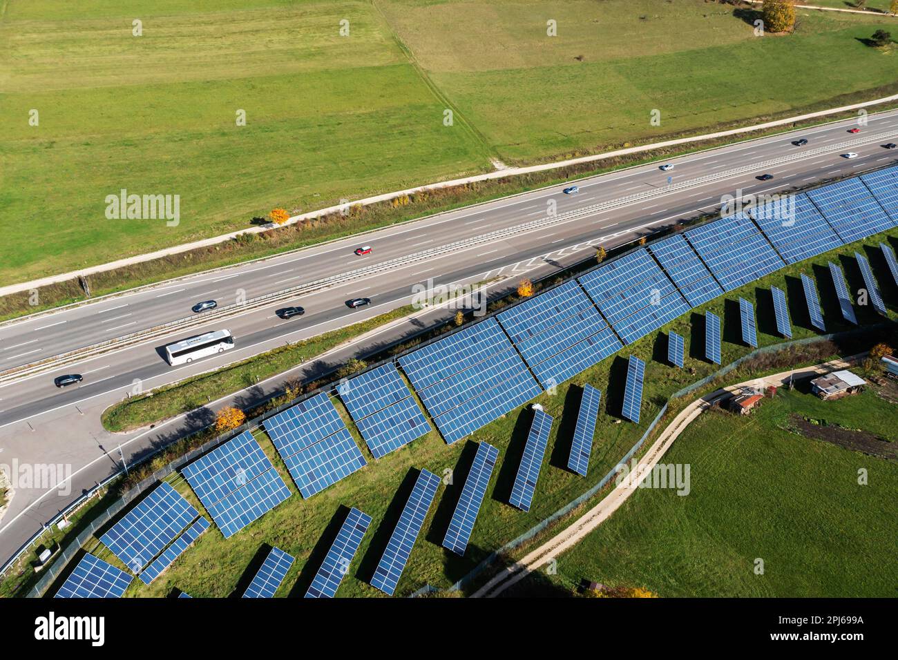 Solar PV system along the A8 motorway near Gruibingen, Baden ...
