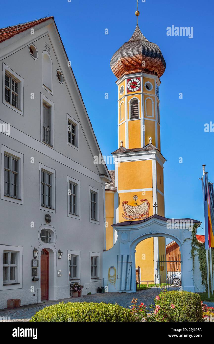 Town hall from 1733 and steeple of the monastery church of St. Martin ...