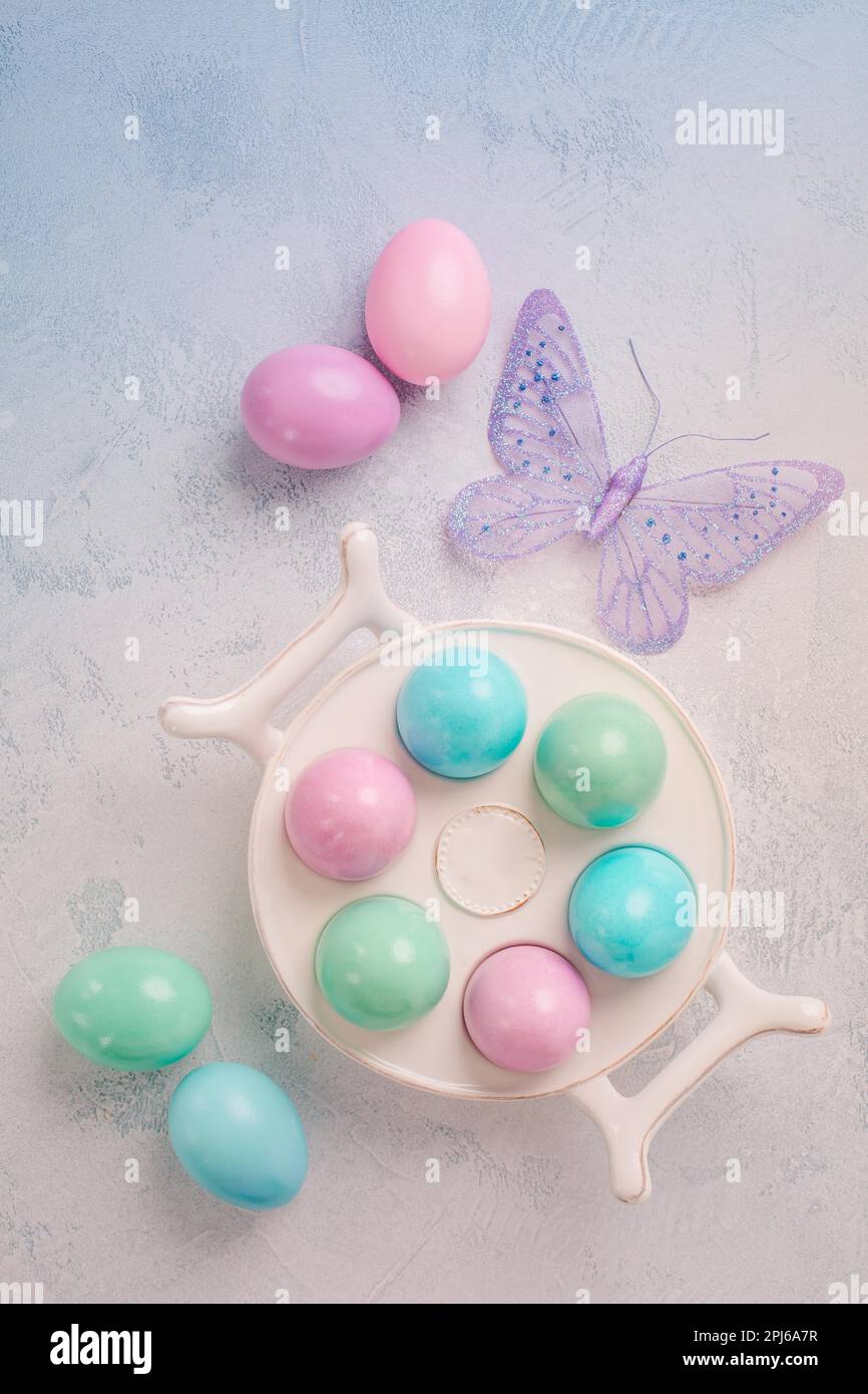 Pastel Easter eggs and spring concept Stock Photo - Alamy