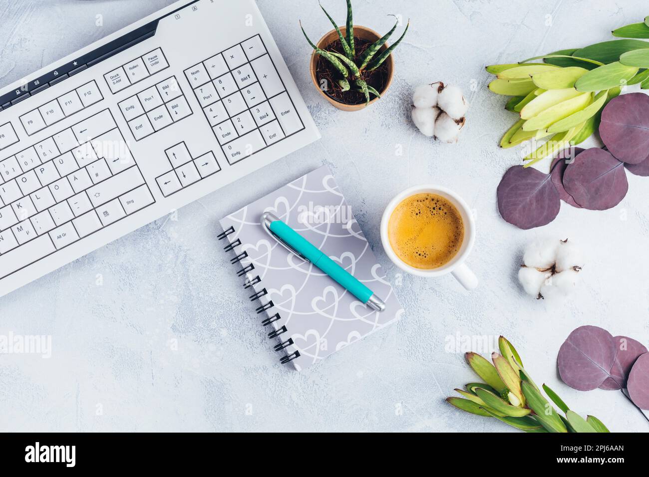 Cup of coffee, with communication device with and writing tools. Flat ...
