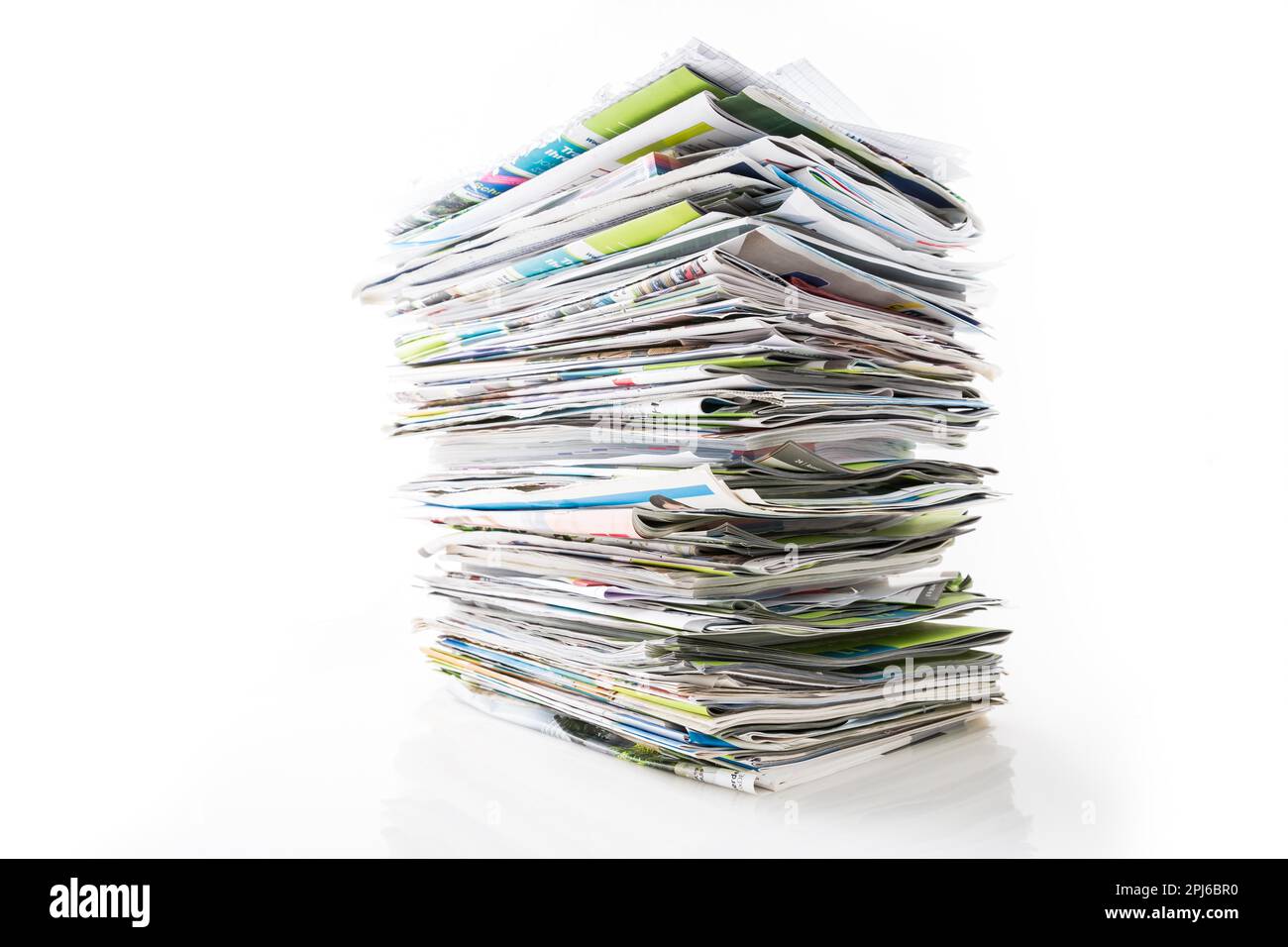 Stack of waste paper, old magazines, newspapers and leaflets for ...