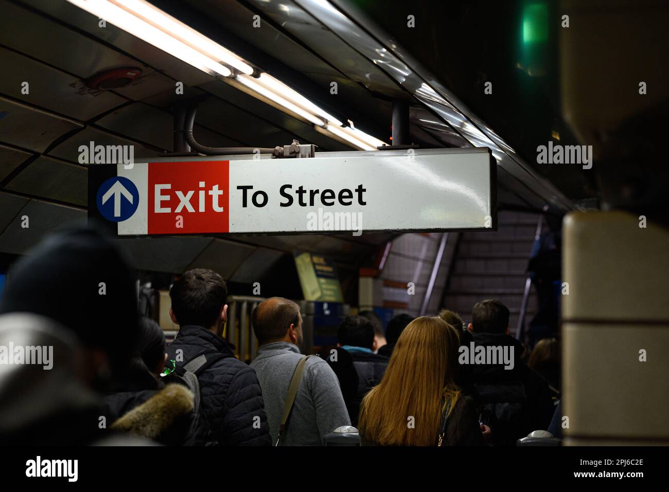 An overhead view of a group of people at the New York subway Stock ...