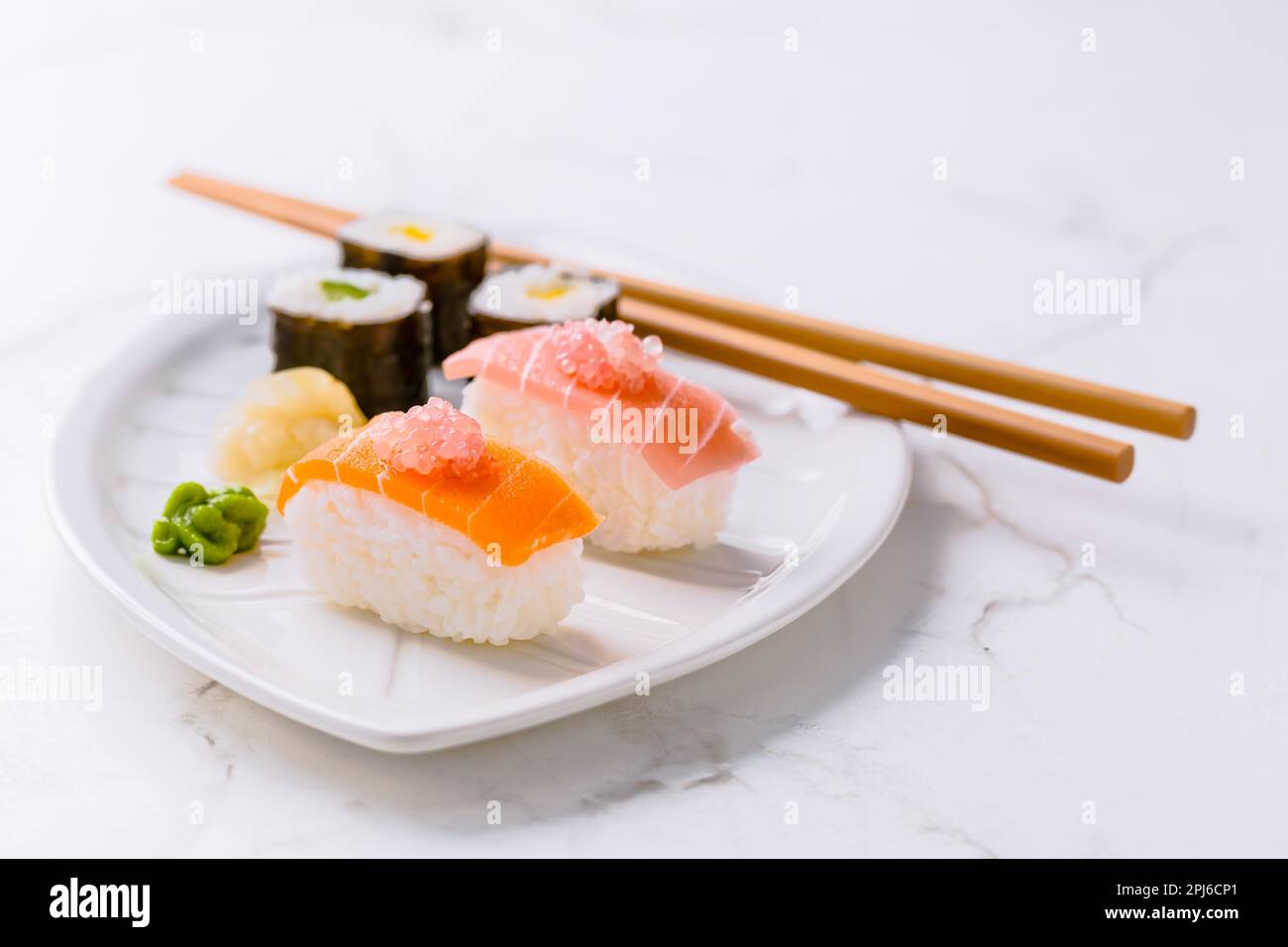 Assortment of vegan sushi with vegetables, seitan, Konjac plant, tofu ...