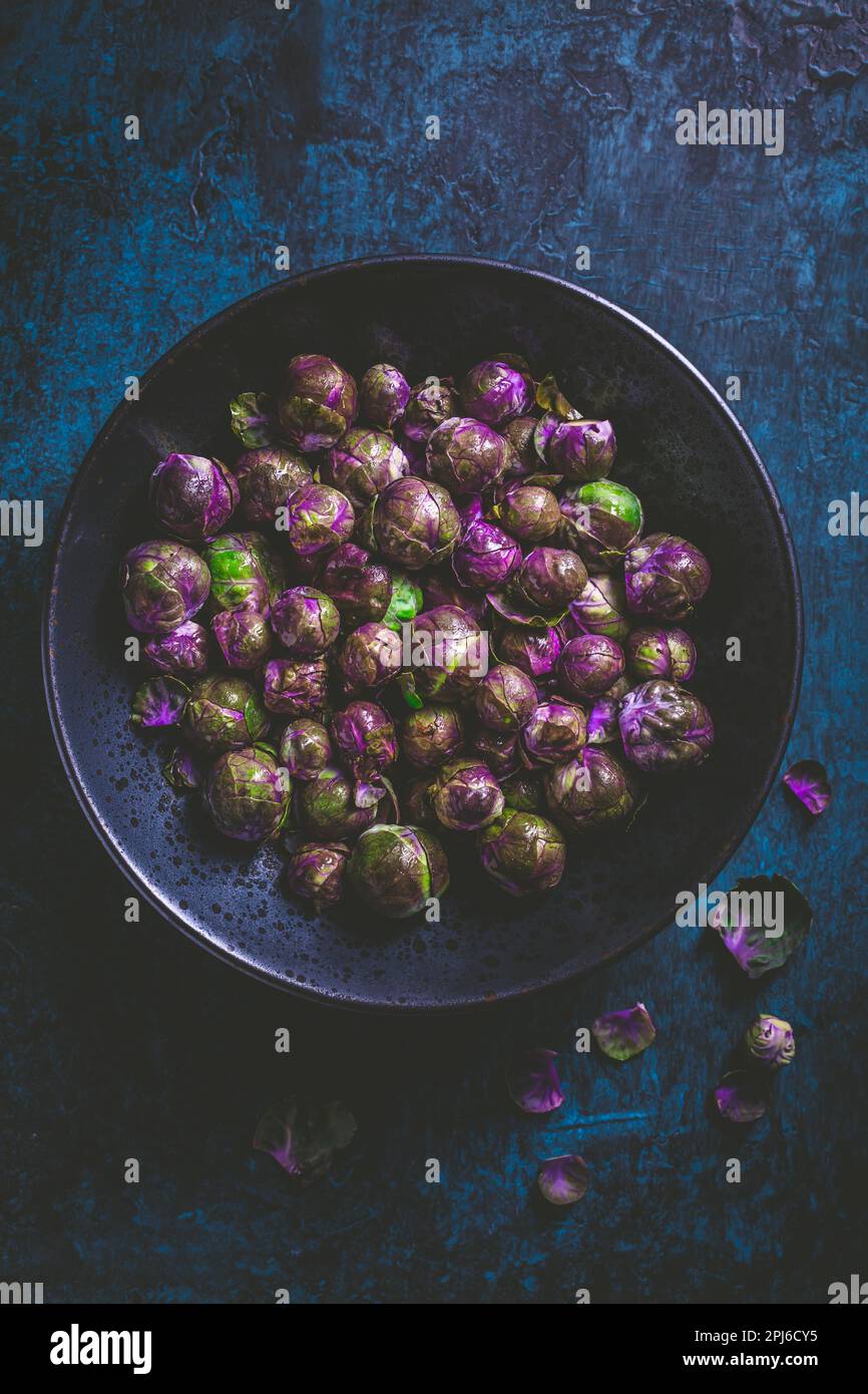 Organic Fresh Purple Brussels sprouts in bowl Stock Photo - Alamy