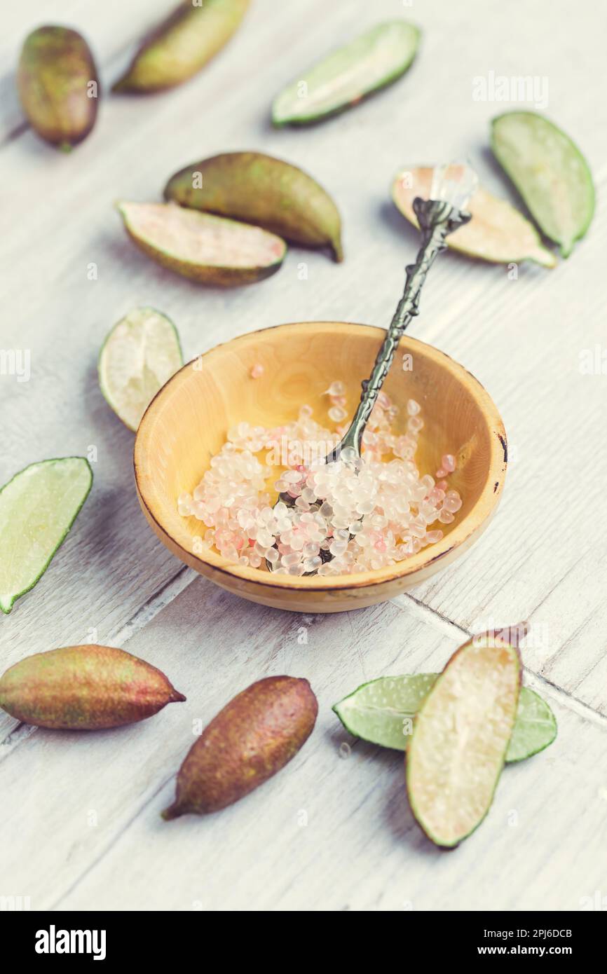 Australian finger lime or caviar lime, edible fruits used in gourmet ...