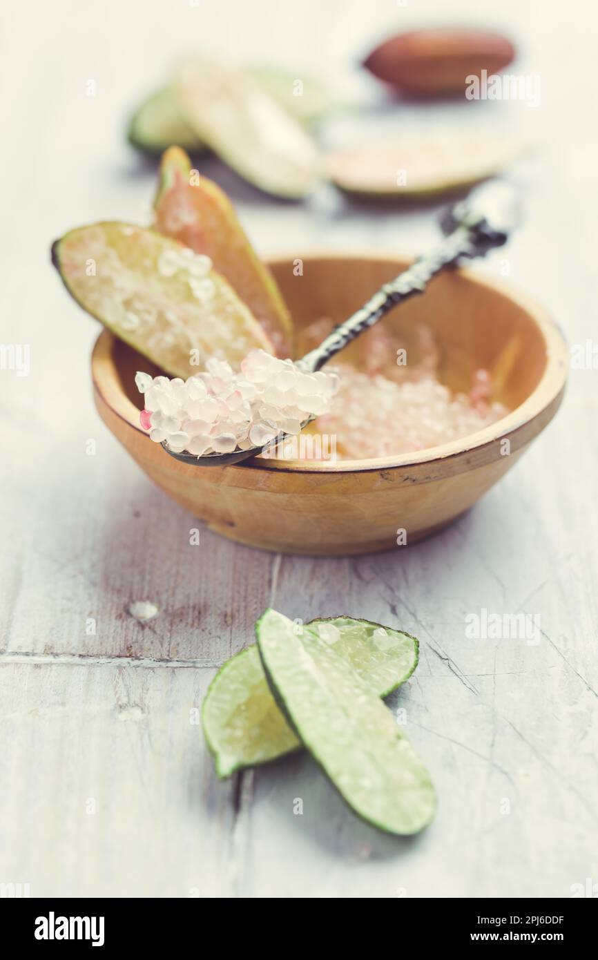 Australian finger lime or caviar lime, edible fruits used in gourmet ...