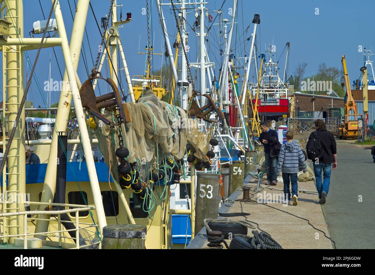 Shrimp cutter in the harbour of Buesum, Schleswig Holstein, Germany ...
