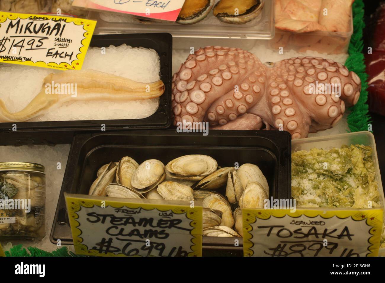Seafood on display at Tokyo Fish Market and Gift Shop photographed in ...