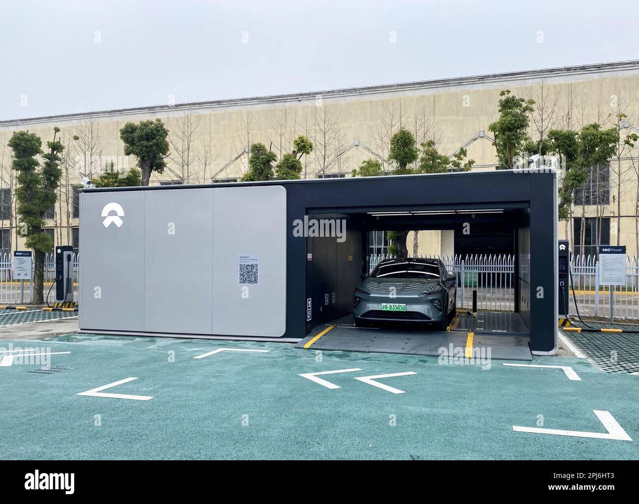 A view of Nio's third-generation battery swap station at its delivery ...