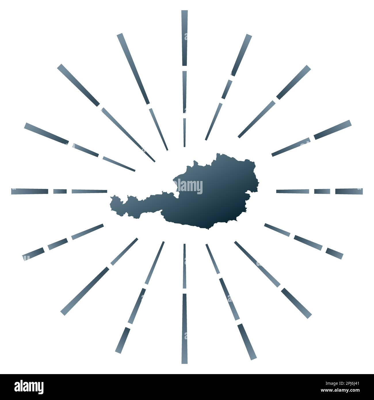 Austria gradiented sunburst. Map of the country with colorful star rays ...