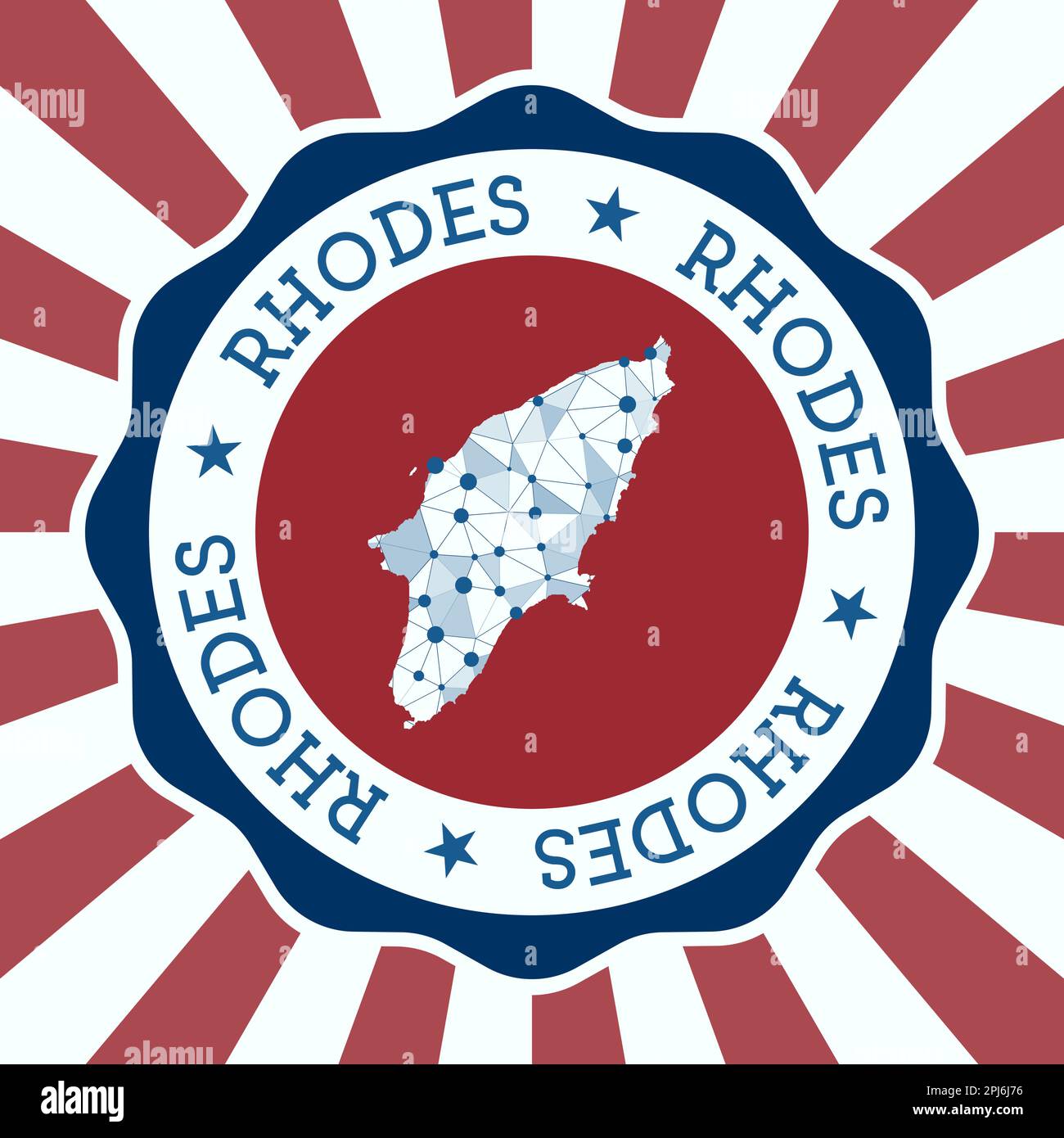 Rhodes Badge. Round logo of island with triangular mesh map and radial ...