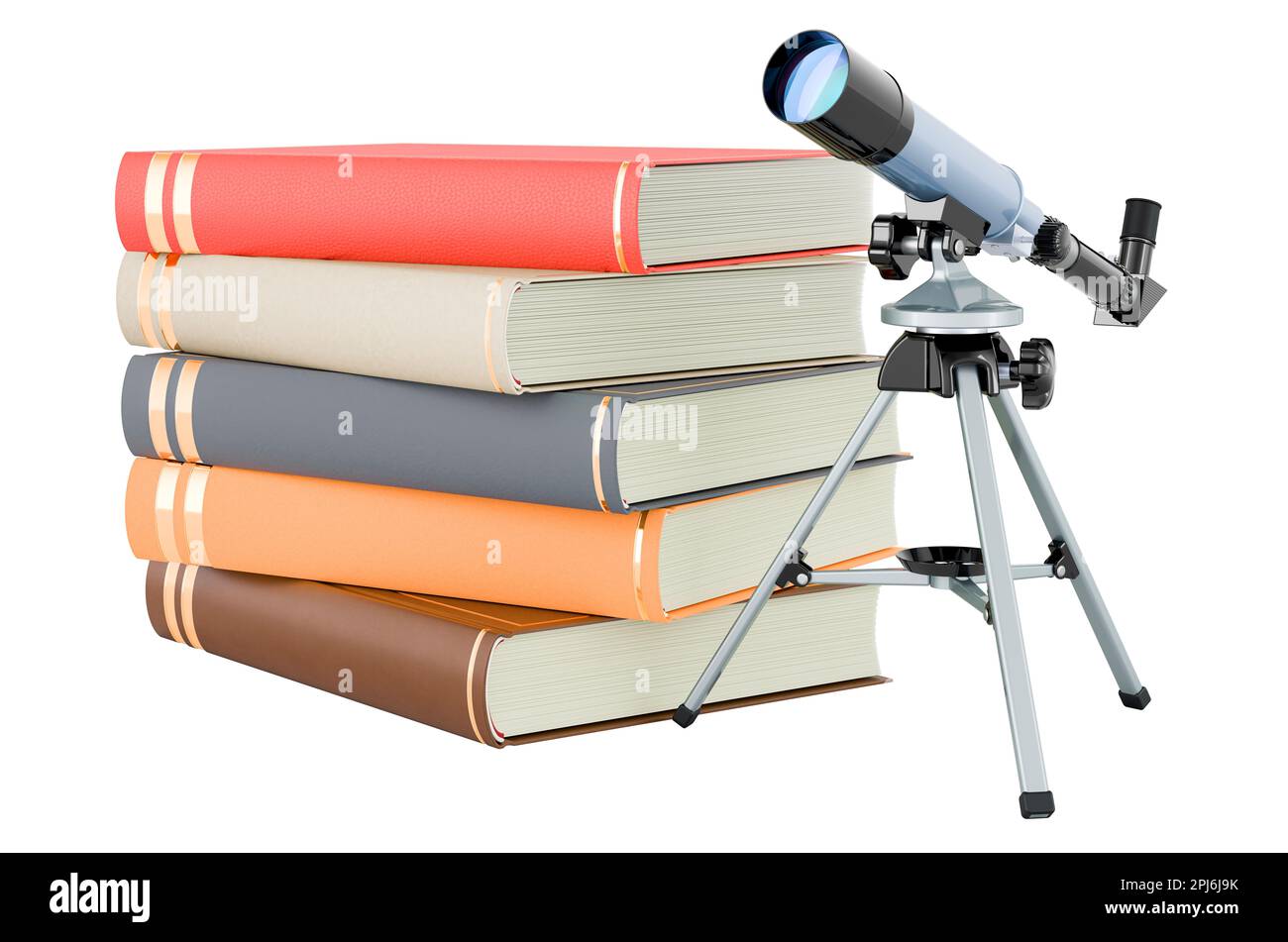 Books with telescope, 3D rendering isolated on white background Stock ...