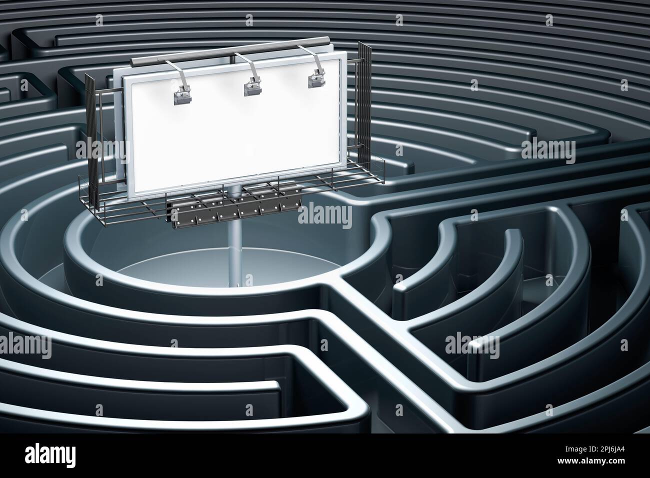Empty outdoor advertising billboard inside labyrinth, maze. 3D ...