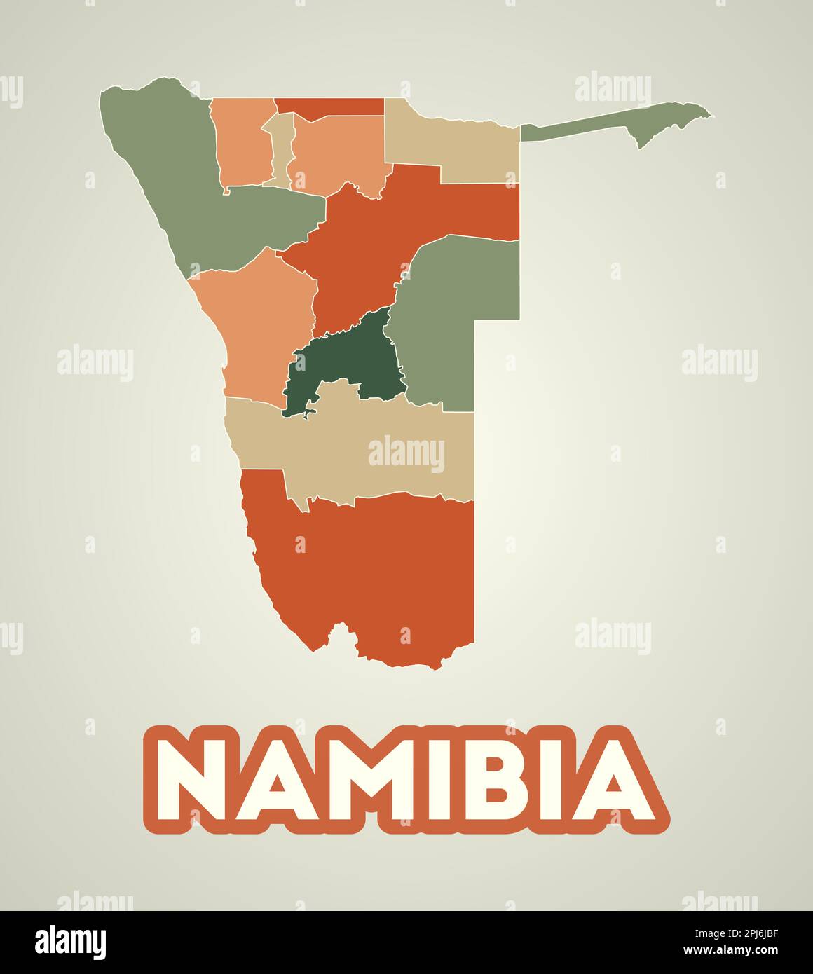 Namibia poster in retro style. Map of the country with regions in ...