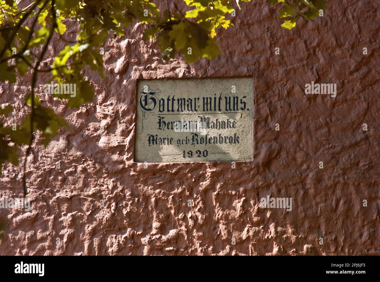 Inscription God was with us on a farmhouse, Fischerhude, district of ...