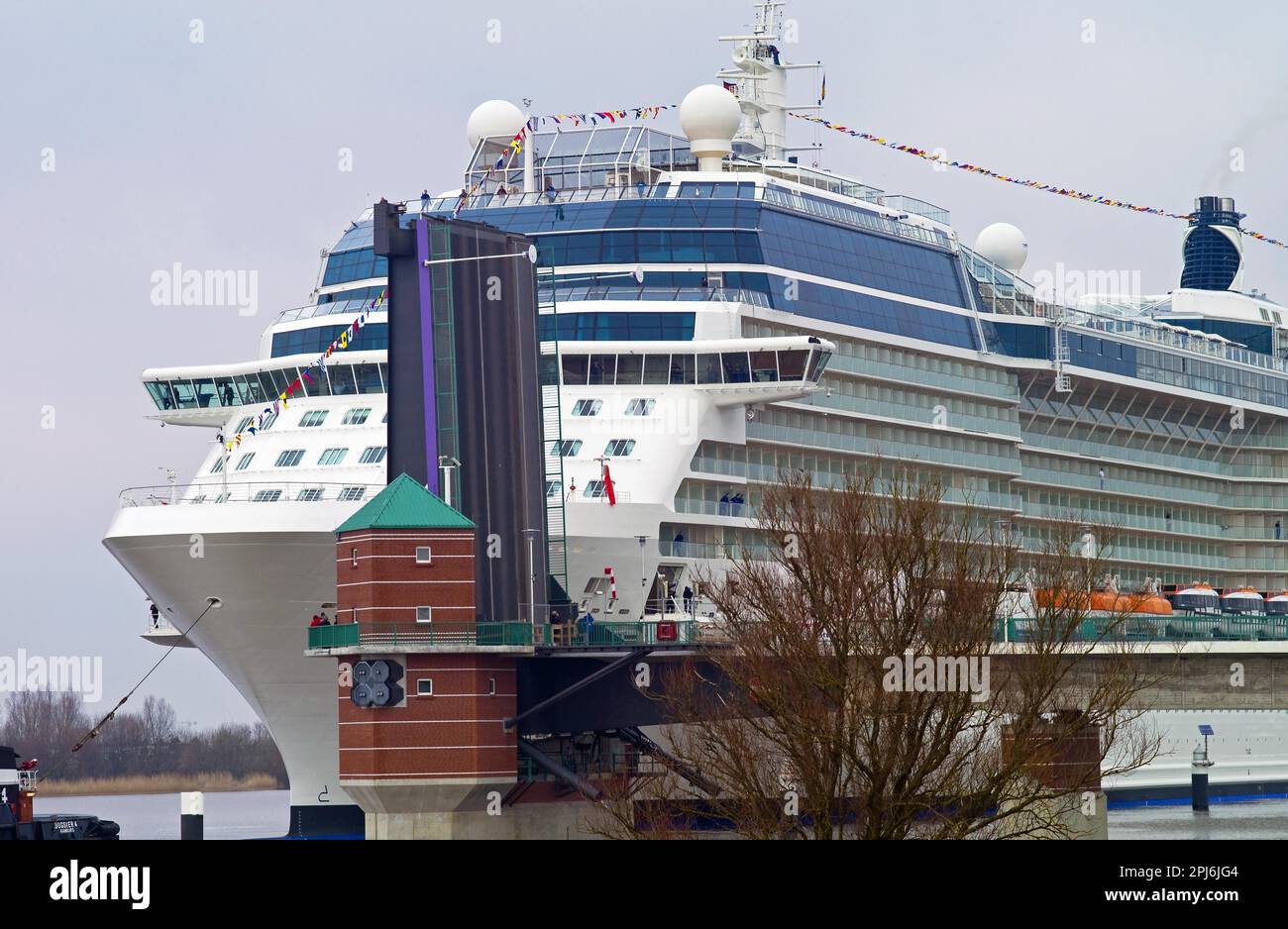 The Celebrity Eclipse passing the Jann Berghaus Bridge in Leer, East ...